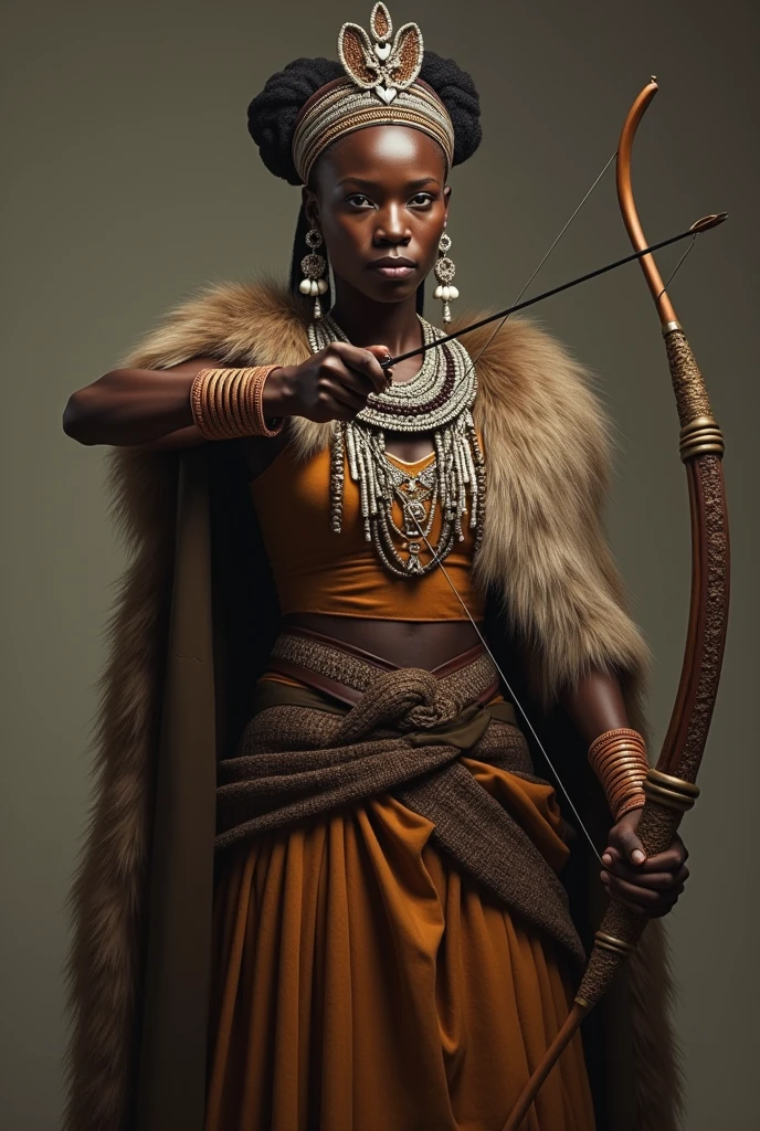 Make a portrait of Queen Njinga Mbandi pointing a bow and arrow at the ...