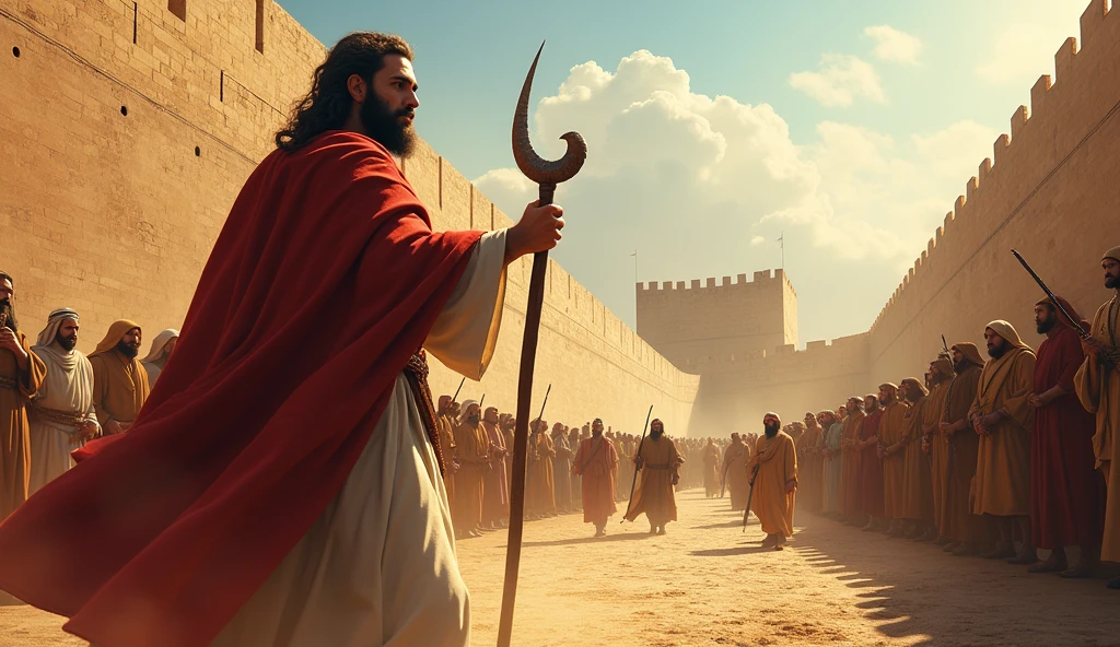 Joshua leading the procession around Jericho: Joshua, with a focused ...