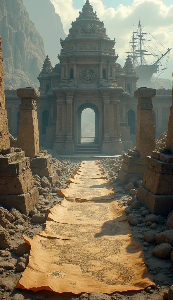 Dramatic music with visuals of ancient temples, maps, and naval ships ...