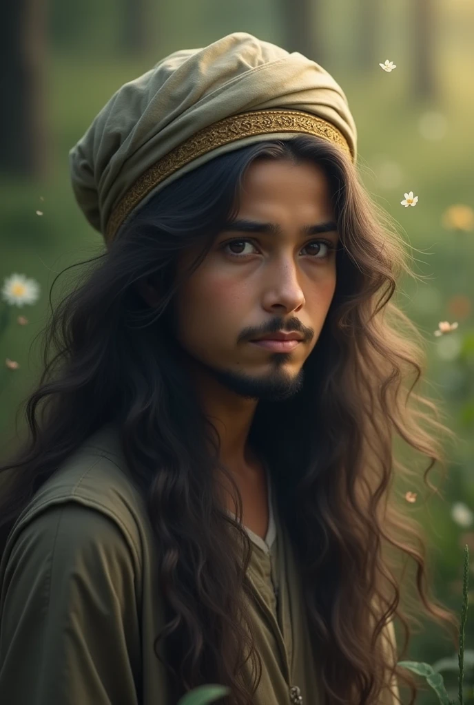 Muslim boy with long hair wearing a cap .Let the boy have a beard ...