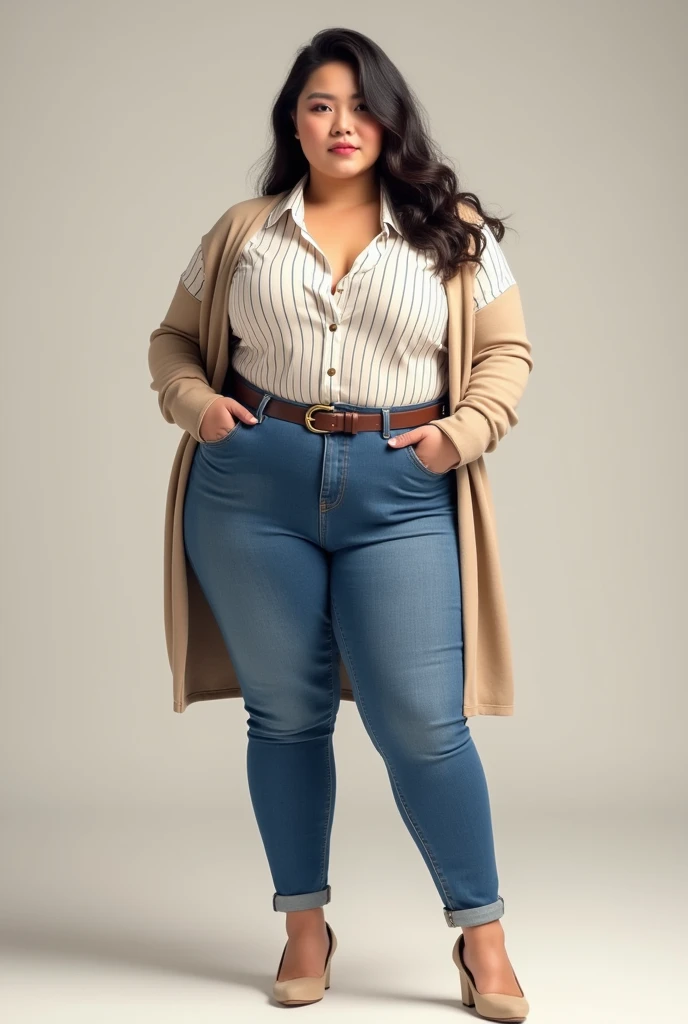 Outfit that look slim for an obese asian 32 year old woman with 155cm height wea - SeaArt AI