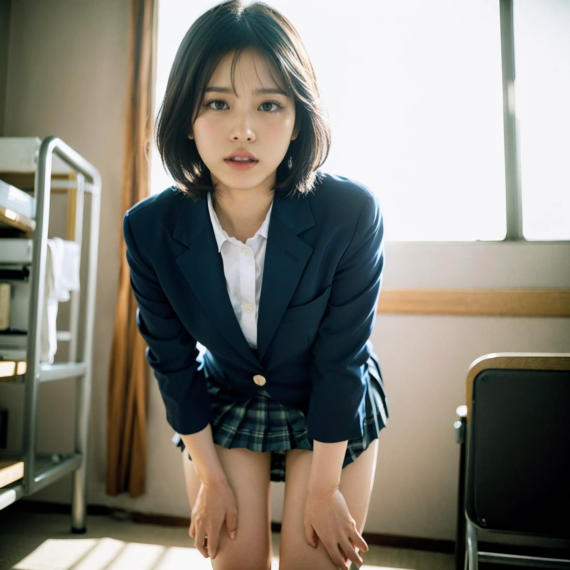 1girl,black-framed , leaning forward,Perfect hands,panty pull - SeaArt AI