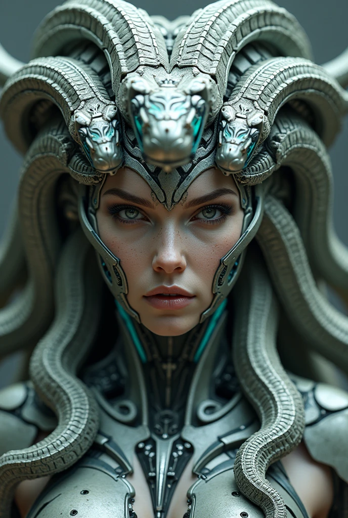 Detailed photorealistic portrait of Medusa Gorgon staring directly into ...