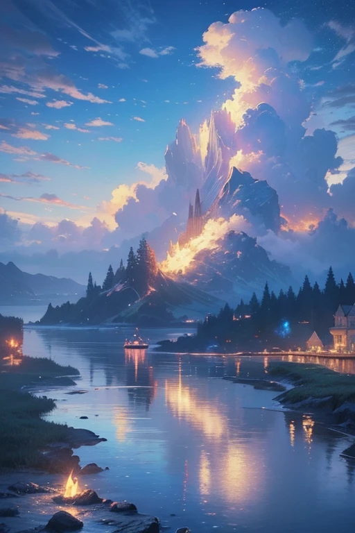 ( magical cute null blue stream overlay scene), ( Floating island ...