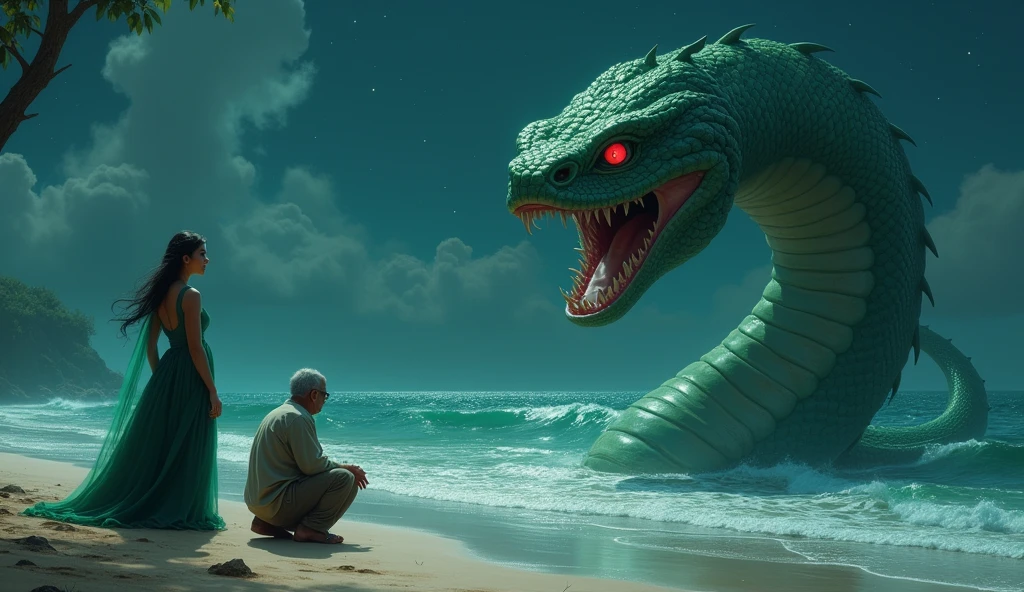 a picture of queen nyai roro ul wearing a green dress on the beach at a ...