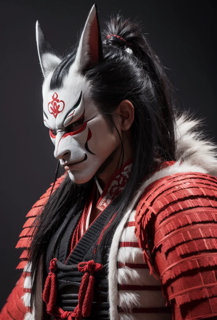 Samurai man, in a studio, With his Oni de Lobo mask, Traditional ...