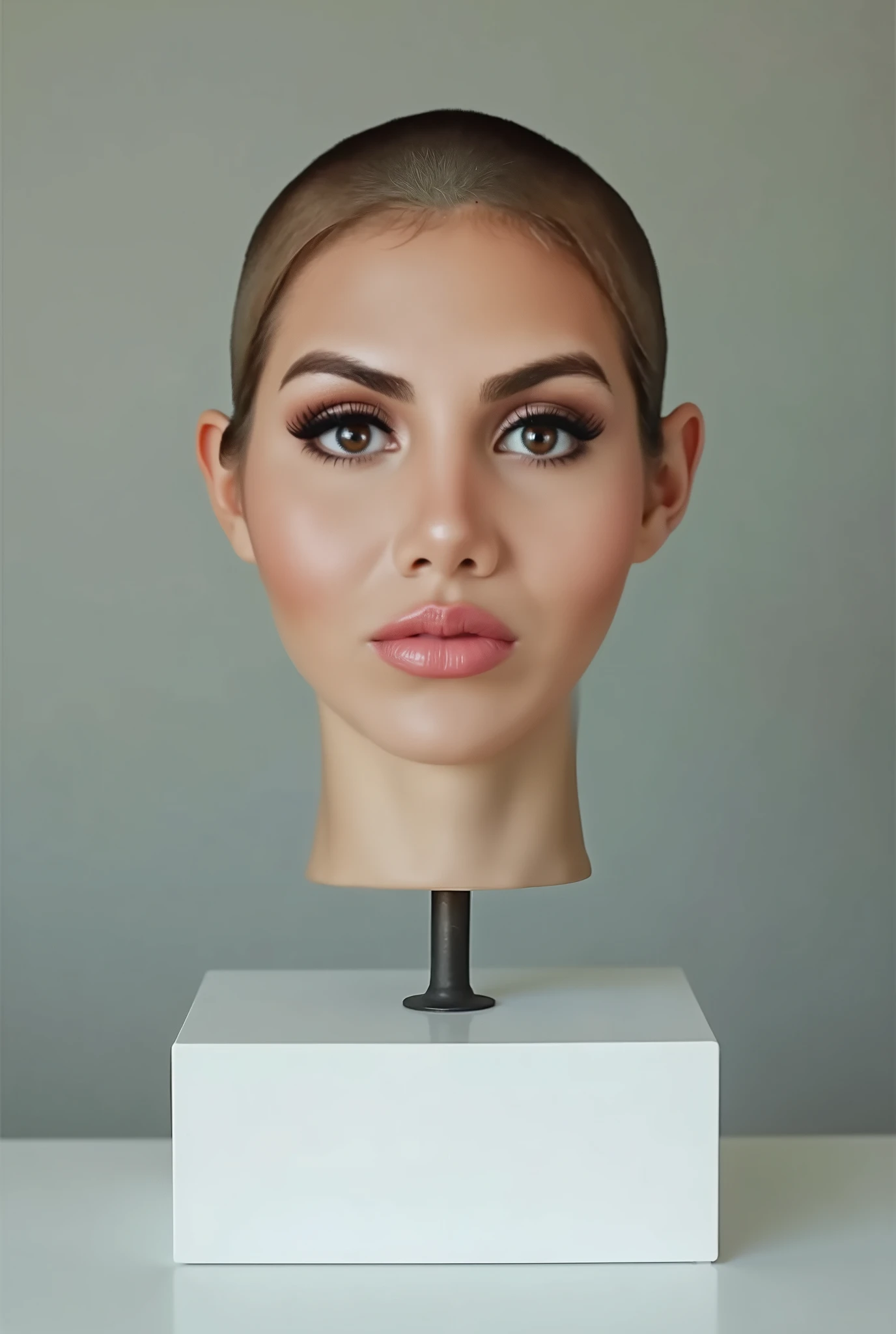 A close up of a woman's face with a fake head - SeaArt AI