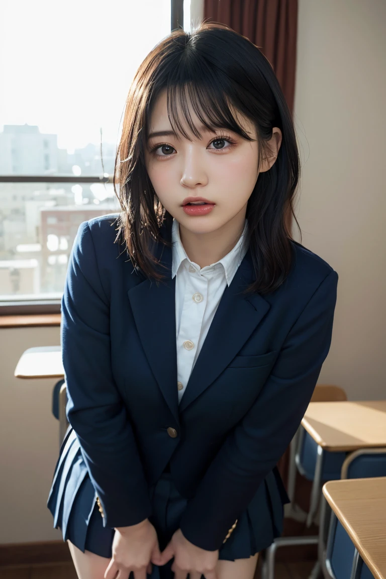 1girl,leaning forward,Perfect hands,(panty pull),school uniform - SeaArt AI