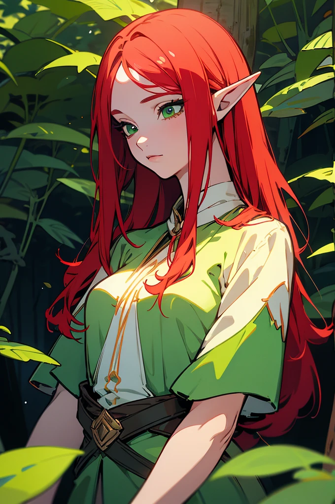 Elf girl with red hair and green eyes, Elf girl in the middle of a ...