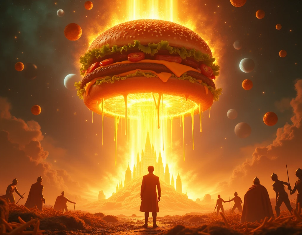 **"Create a cinematic, high-energy burger commercial. Start with a ...