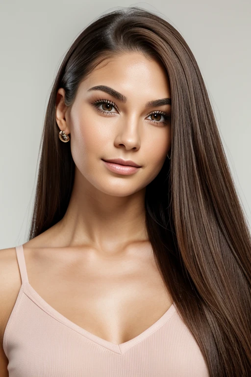 A photo of a 25-year-old woman who has an oval, symmetrical face ...