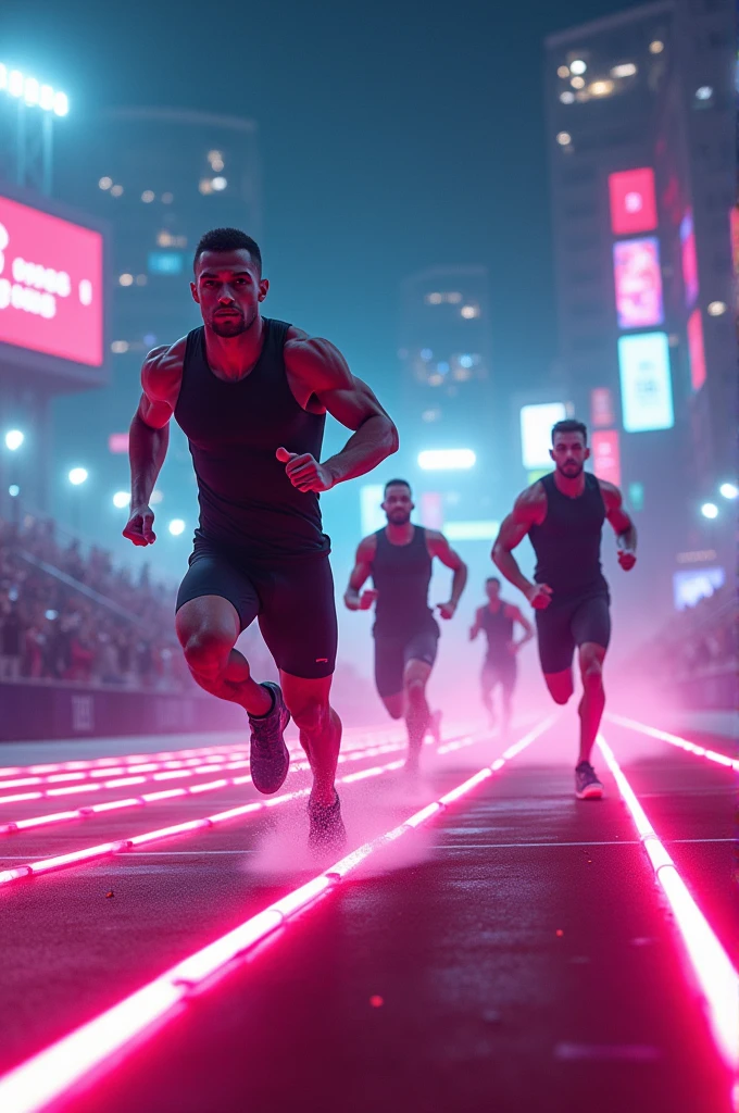 A sprint competition in neon atmosphere - SeaArt AI