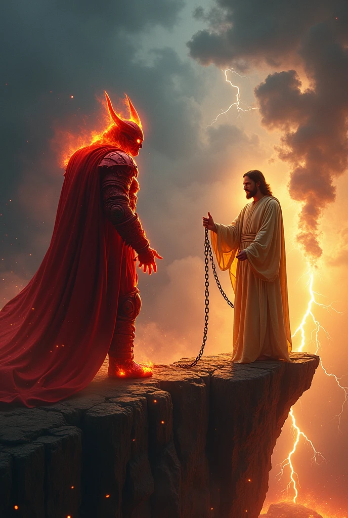 Battle Stance at the Cliff's Edge: In this 8K scene, the red demon ...