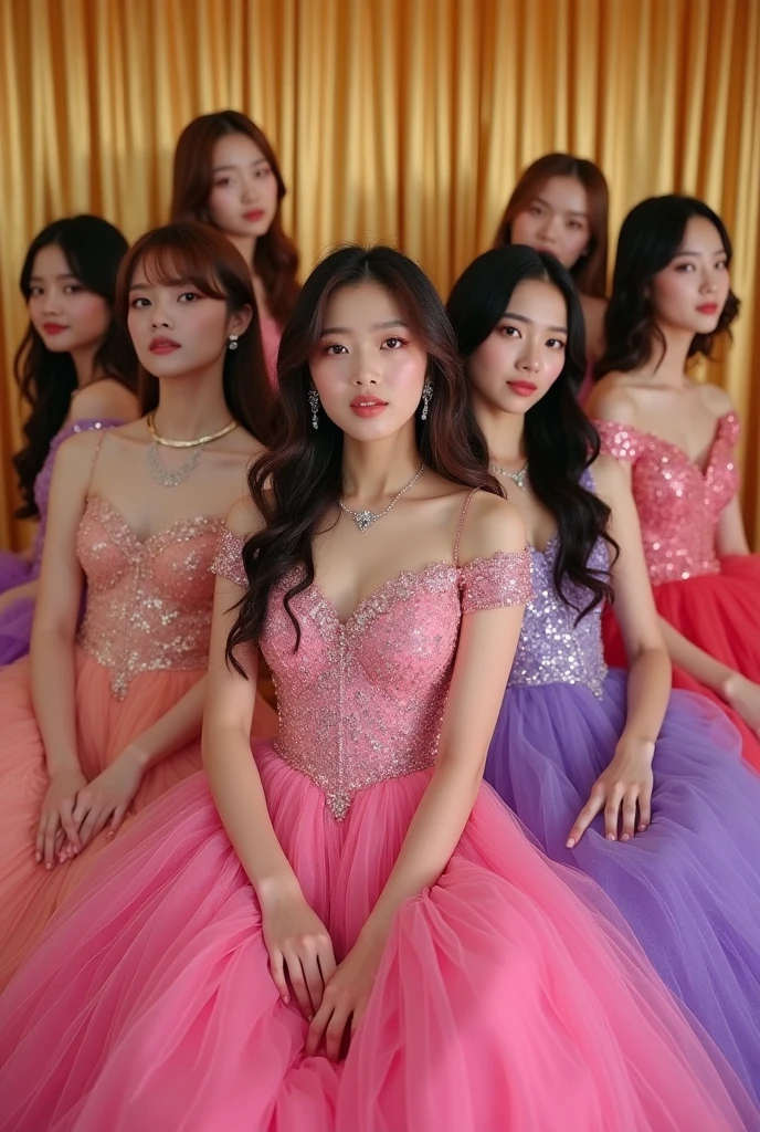 Kpop girl group, 7 members, photoshoot, kpop, korean, sparkly pink ...