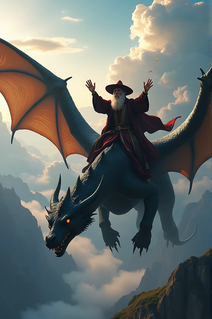 Wizard flying on top of a dragon - SeaArt AI