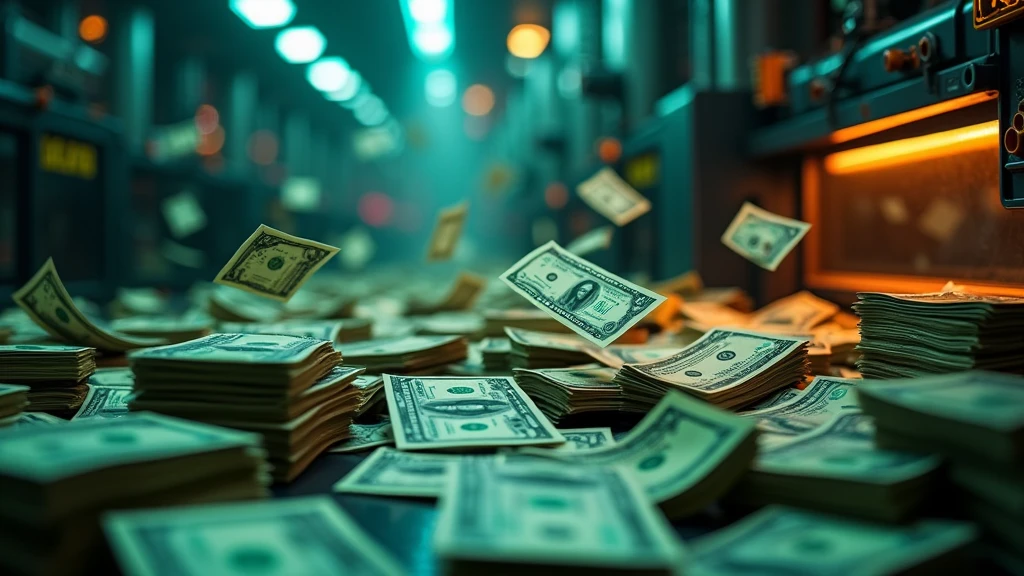 A high-definition, cinematic thumbnail depicting a money factory in ...