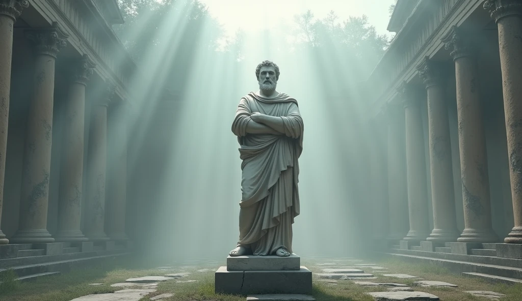 A full-body marble statue of Musonius Rufus standing firmly on a ...