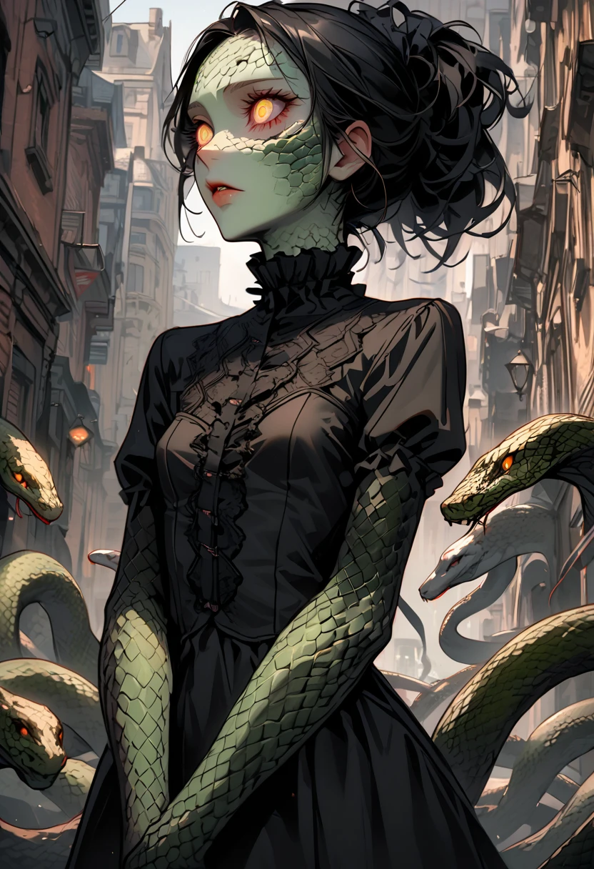 Solo focus, female, snake-human hybrid, combination of reptilian and ...