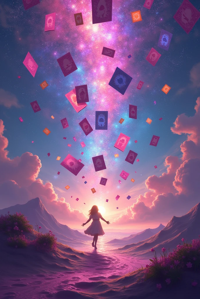 Card game background for two，Super magical bright colors，Cards fall ...