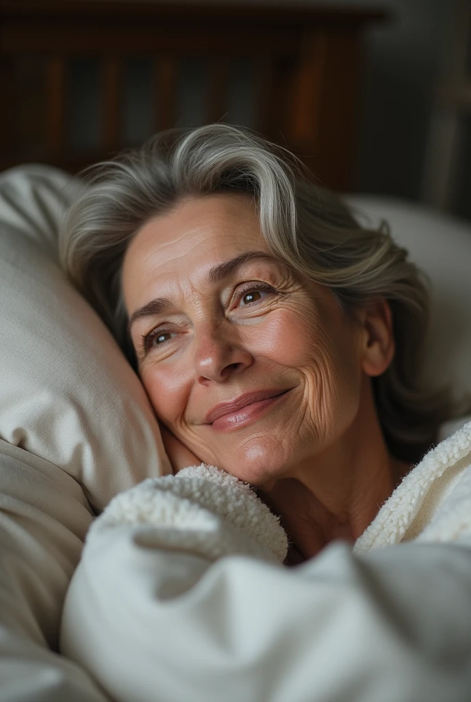 woman 45 years old, Wrinkles on the face, Detail, lying on his side in ...