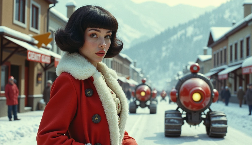 Realistic girl with a retro hairstyle with big breasts in an unbuttoned ...