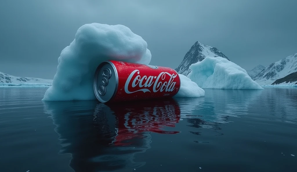 "A realistic scene of a giant, partially submerged Coca-Cola can ...