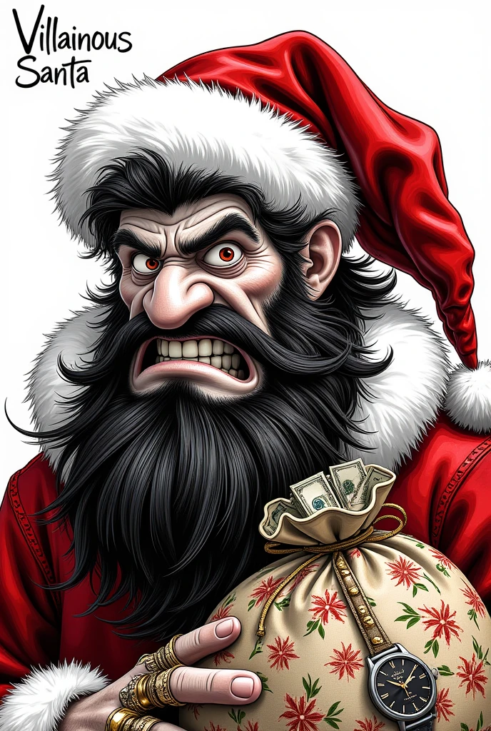 Illustration of Father Christmas with a bad guy face and a black beard ...