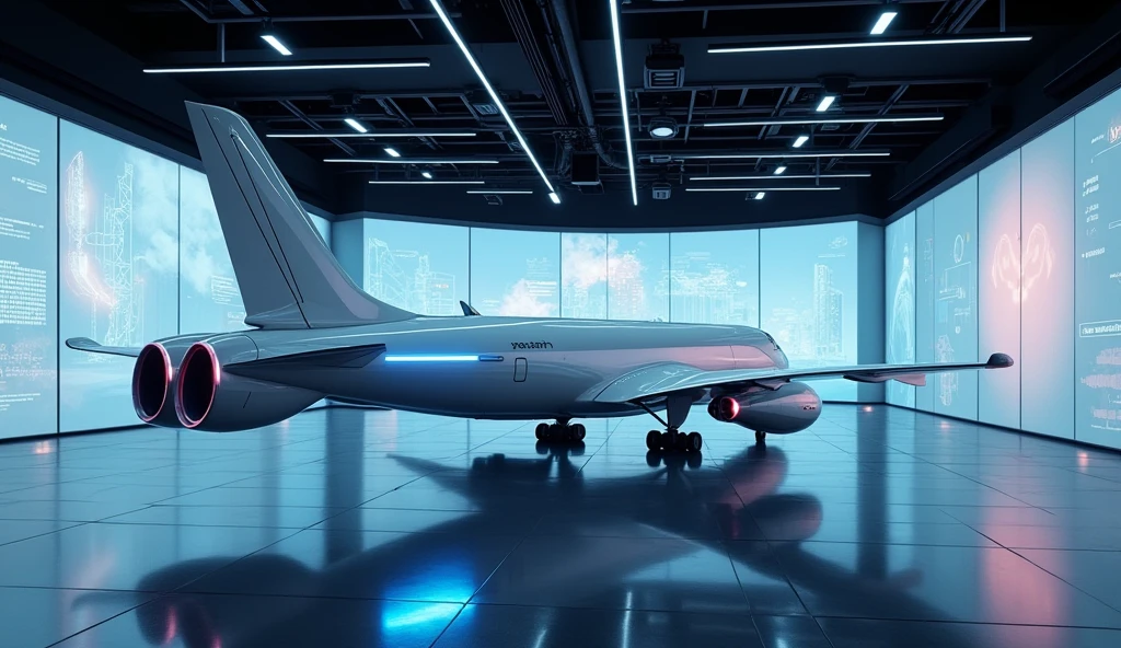 "Display the back side of a futuristic 2025 airplane in a state - SeaArt AI