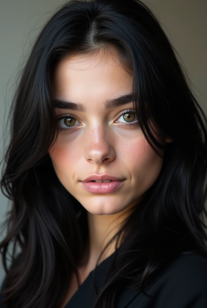 Highly detailed portrait of an 18-year-old girl with straight black ...
