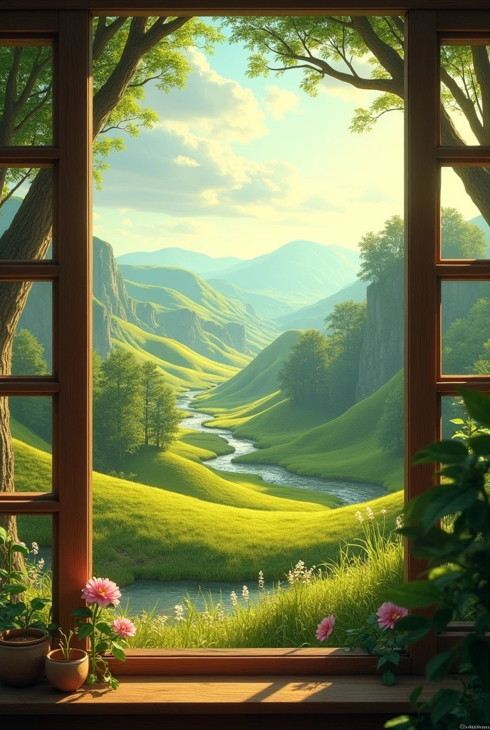 Draw a landscape outside the window - SeaArt AI