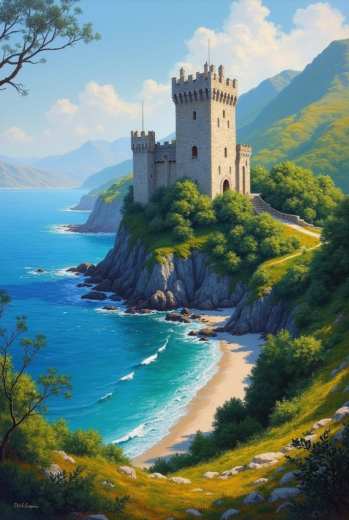 Monet-style impressionist castle-on-sea oil painting - SeaArt AI