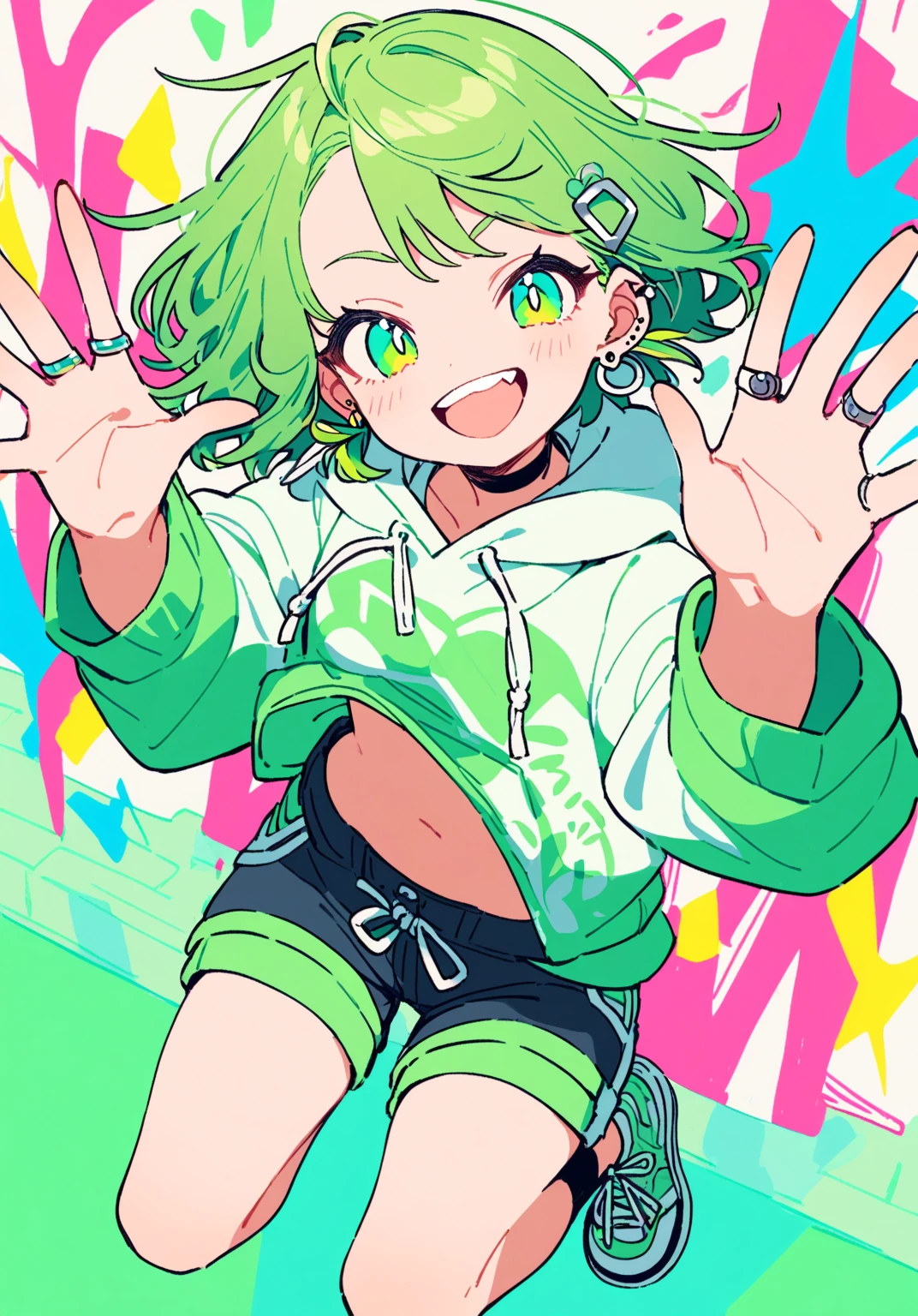 Handwritten Light Green Gradation Street Fashion Hoodie Smiling Showing ...