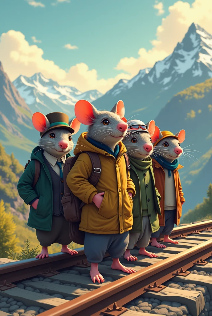 I want an animated style image , the concept is 5 traveling rats doing ...