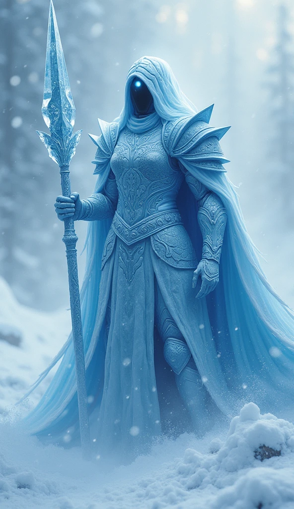 Encased in crystalline blue armor etched with frost runes, this god of ...