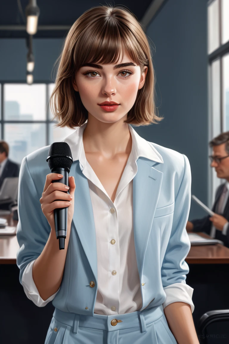 Realistic illustration of a 22-year-old female journalist , with short ...