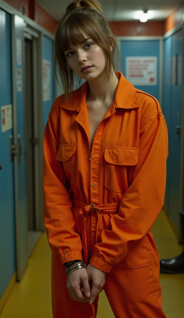 A french girl with fringe and ponytail haircut, arrested in a cargo ...