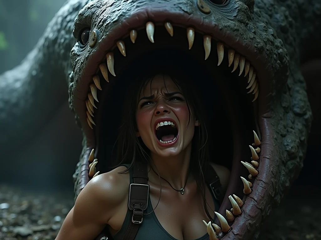 Lara Croft being slurred by a giant worm She's screaming in so much ...