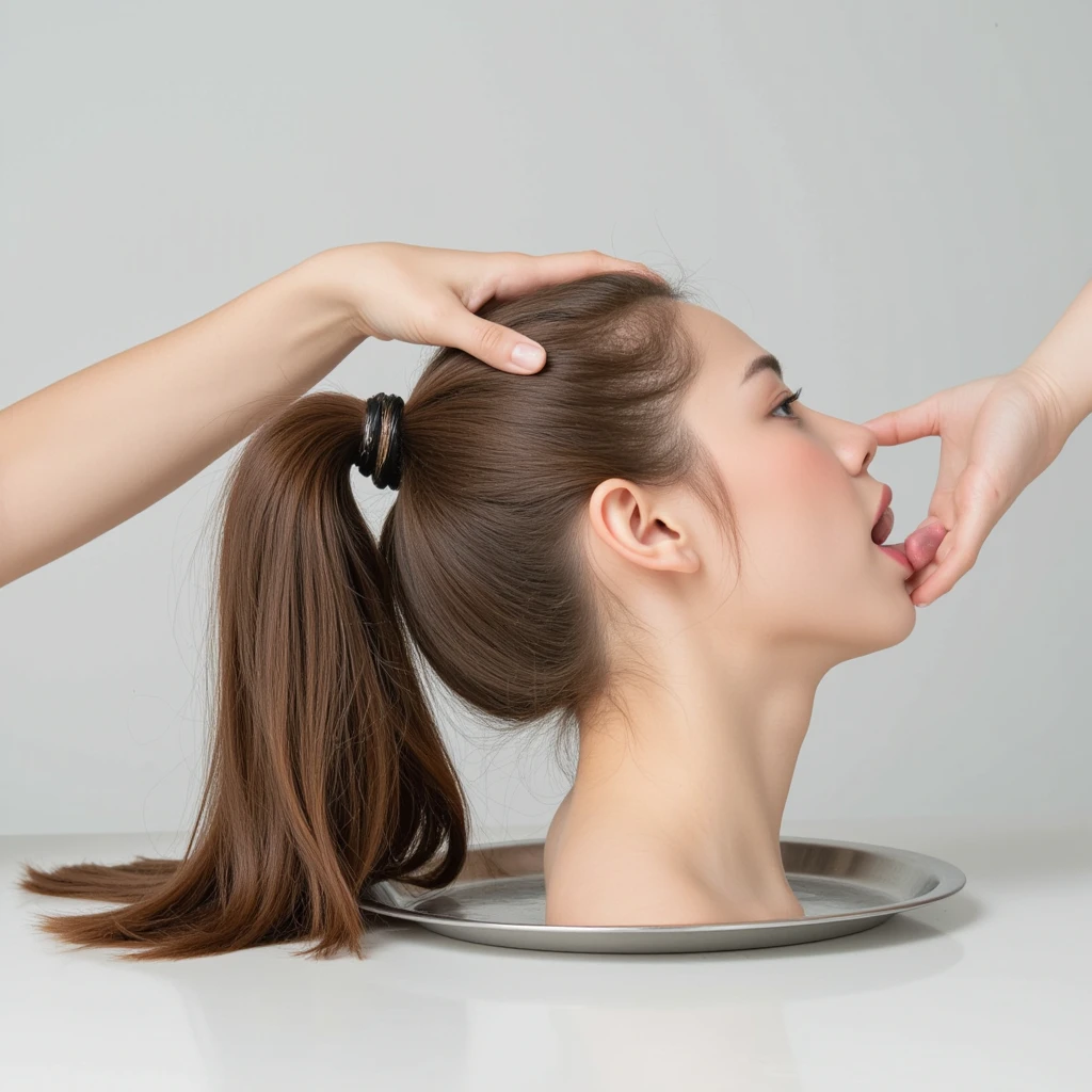 A beautiful 19 year old young american woman's disembodied head is ...