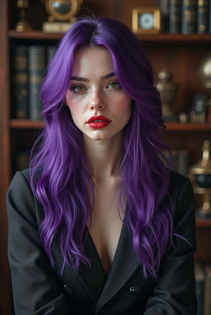 , photorealistic , violet hair, collections, Red lips, school - SeaArt AI