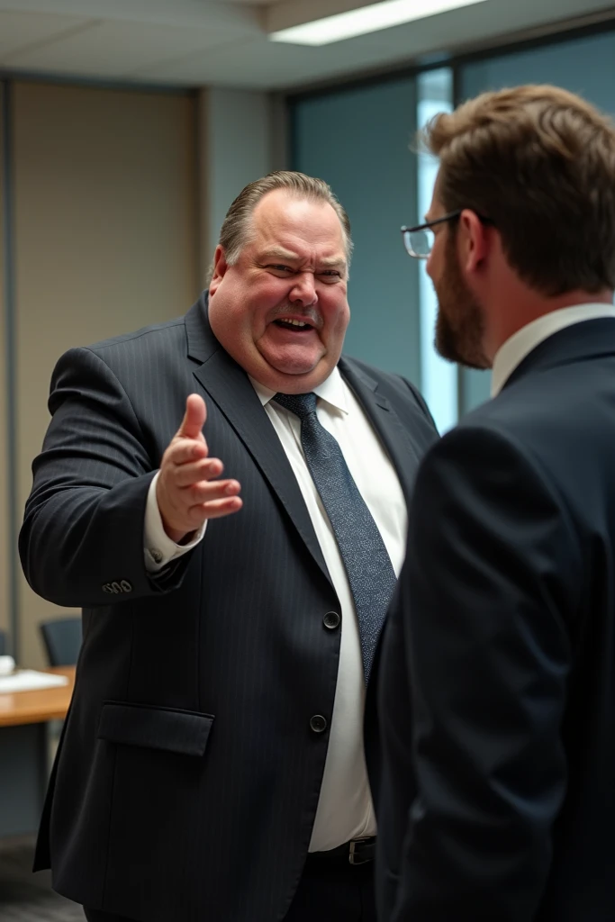 Fat man in suit calling another man - SeaArt AI