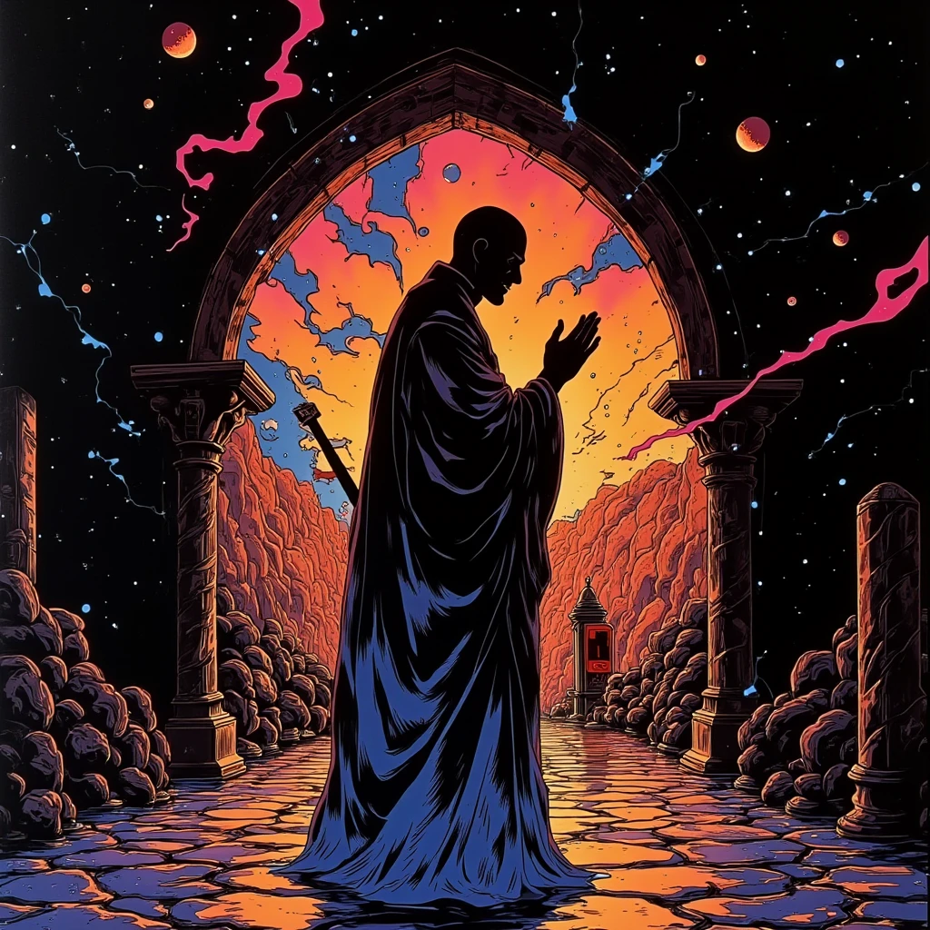 Demon god preacher , double_exposure vibrant colorful heavens paradise ...