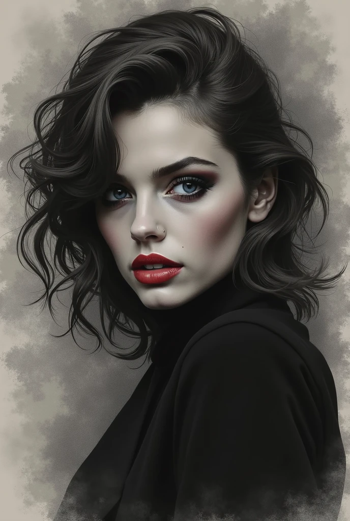 A moody and atmospheric charcoal drawing of a beautiful young woman ...