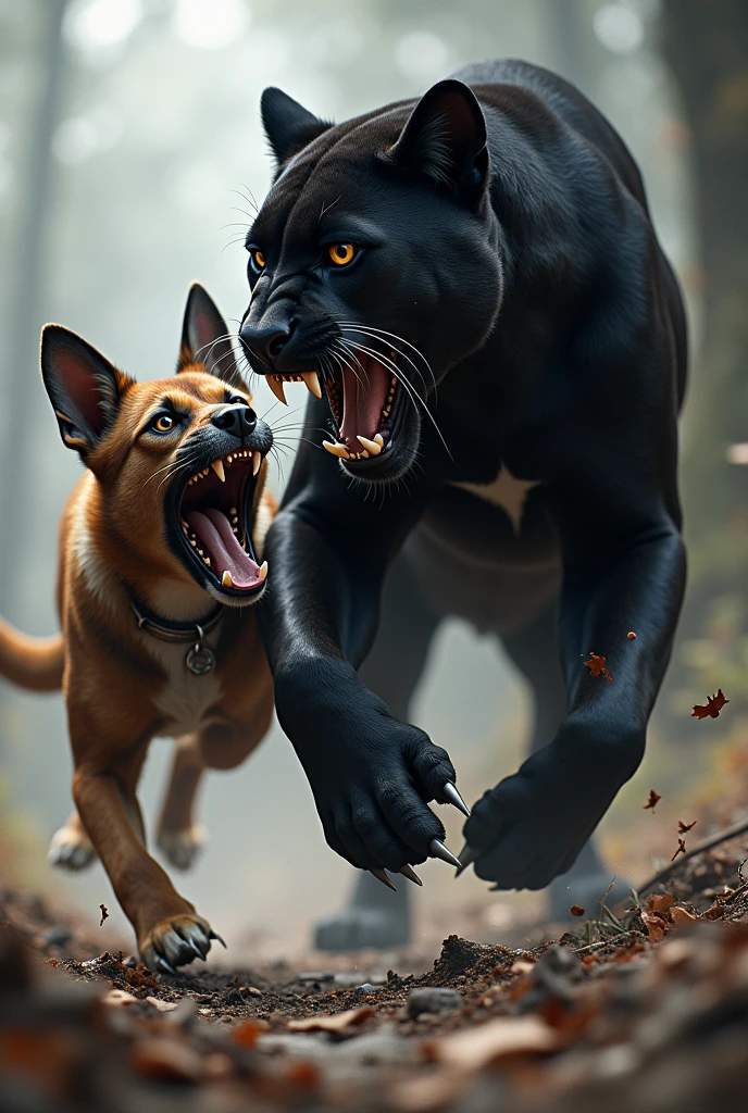 Black pamther vs dog fight picture - SeaArt AI