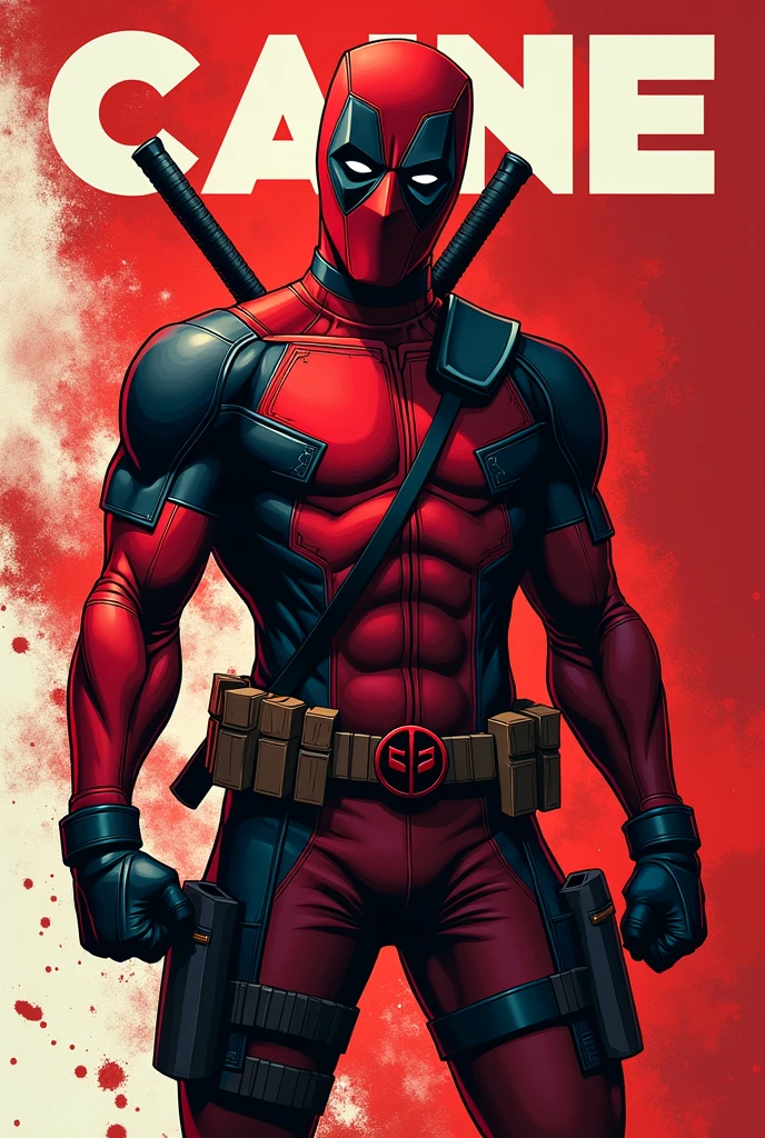 Deadpool a4 cover page with the name CAINE - SeaArt AI