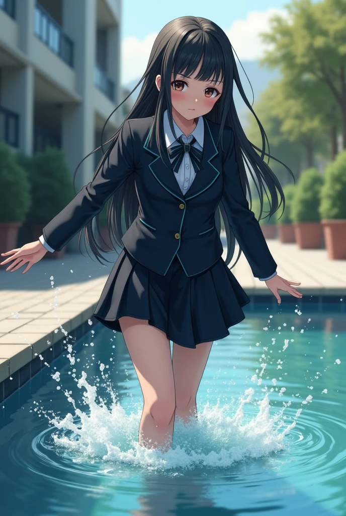 Create an image of a girl with black hair in a school uniform - SeaArt AI
