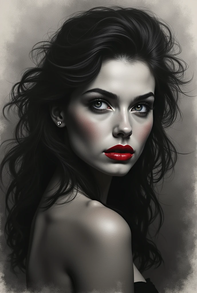 A moody and atmospheric charcoal drawing of a beautiful young woman ...