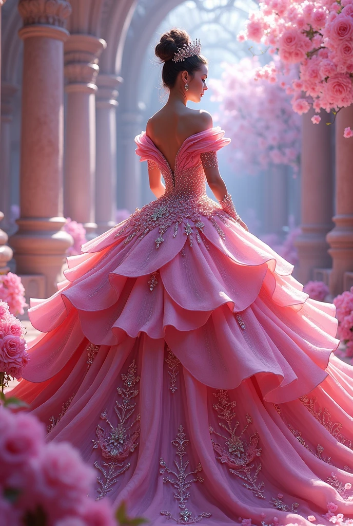 Extravagant pink princess dress with diamonds on the fantasy skirt ...