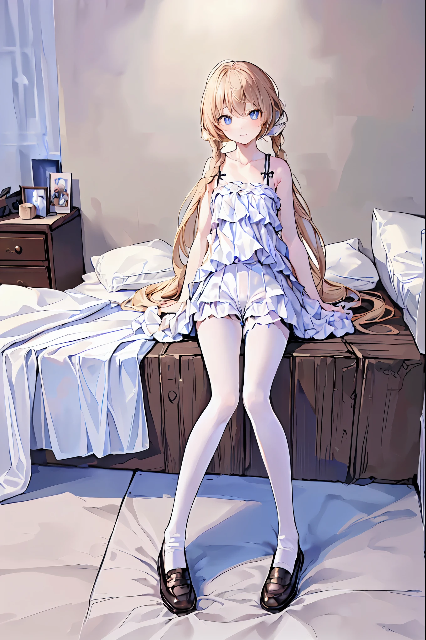 Anime Girl In A Short Dress Sitting On A Bed Seaart Ai