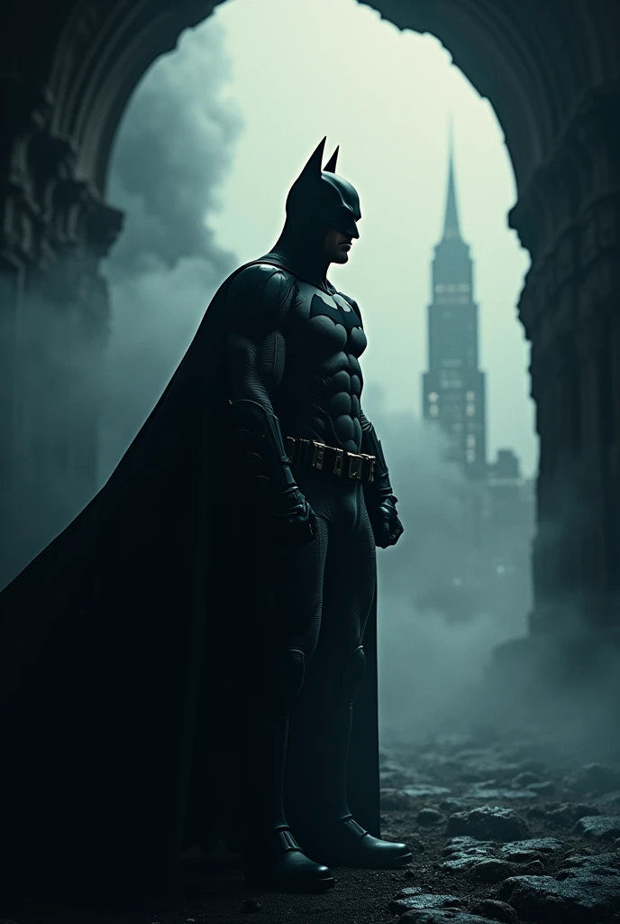 Christopher Nolan movie poster with dark cave and Batman in the shadow ...