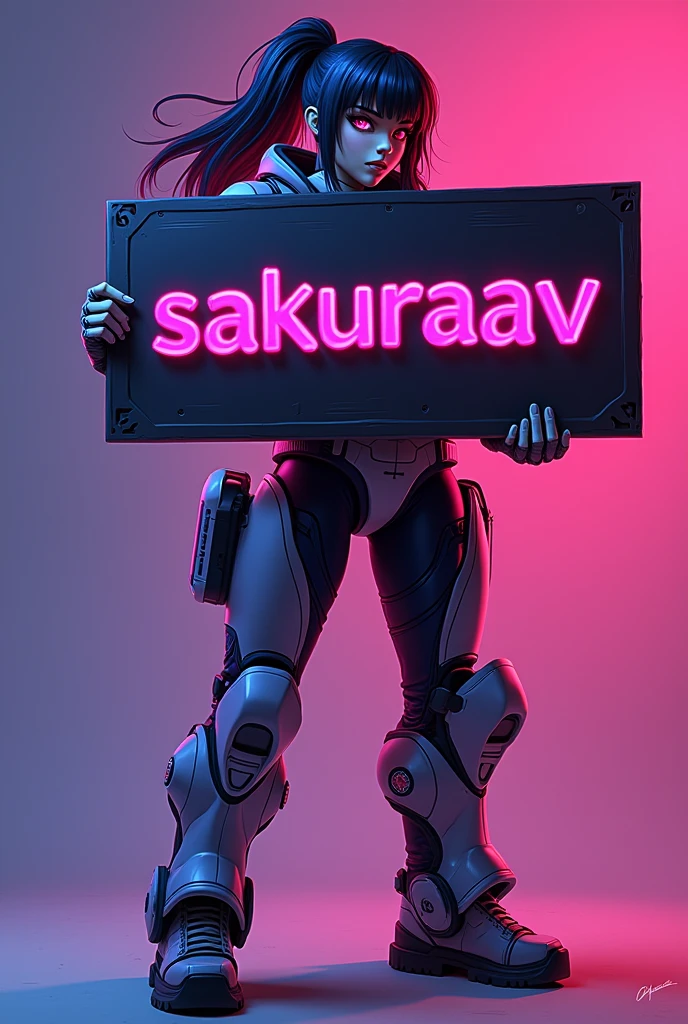 Draw Dva from Overwavch holding in her hands a black sign with the name ...